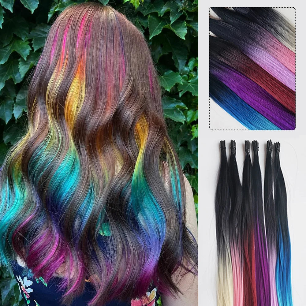 I-Tip Long Straight Rainbow Color Hair Extensions – Arkmis